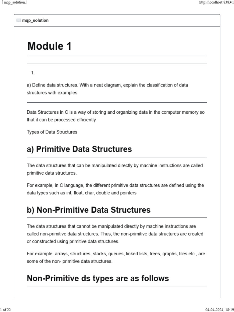 DSA MQP 2024 Solution (Only Code) | PDF | Pointer (Computer Programming) | Data Structure