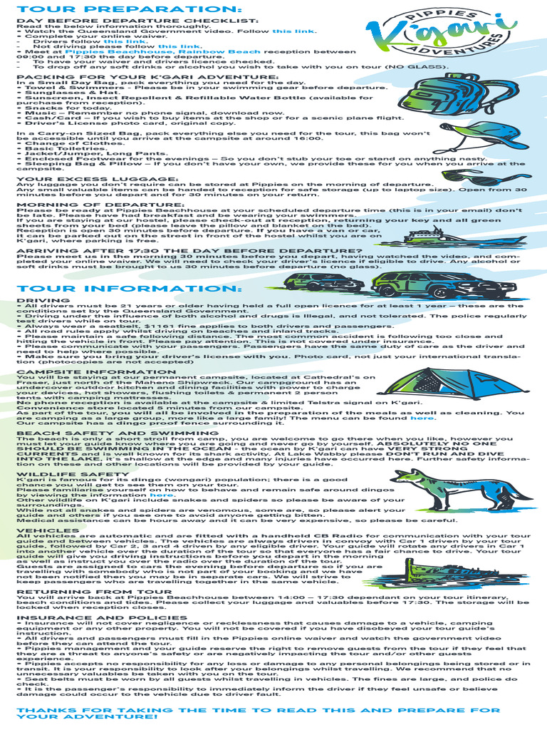 Pippies K'gari Adventures Tour Info | PDF | Campsite