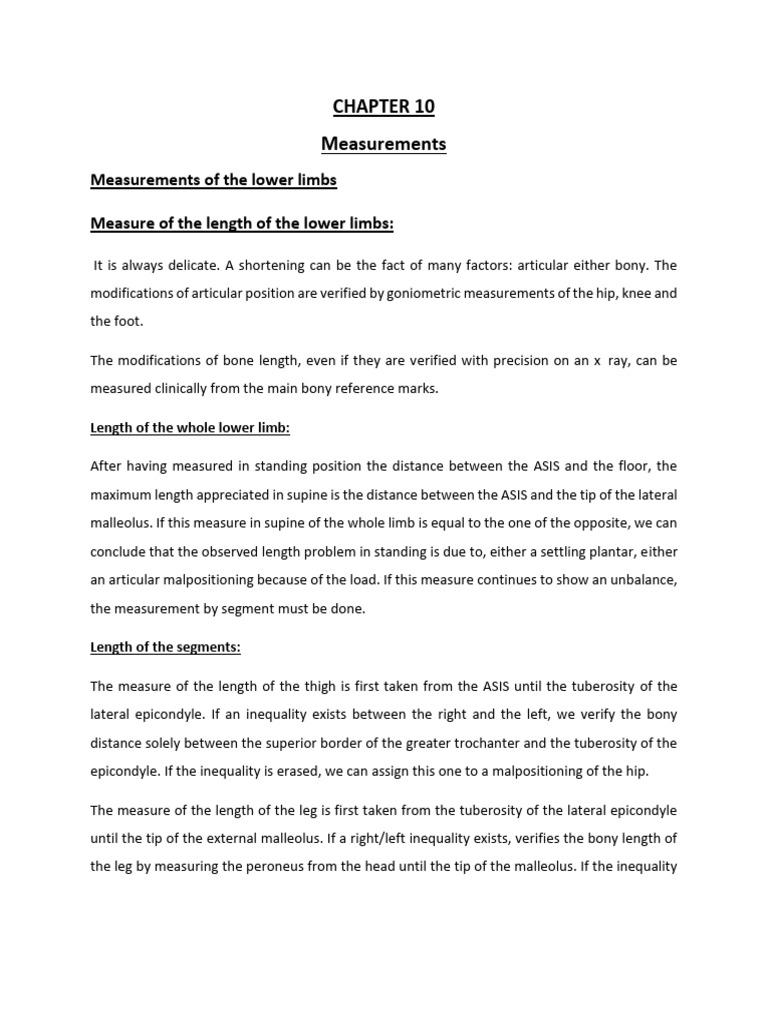 Lower Limb Measurement Techniques | PDF | Elbow | Hand