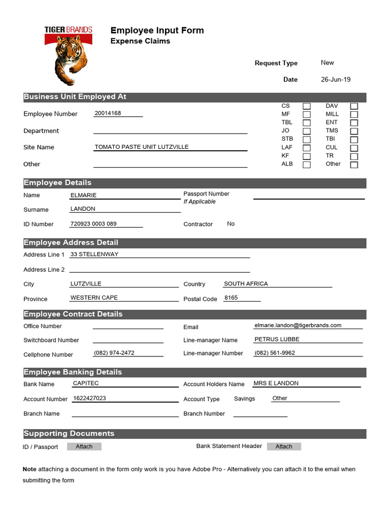 Employee Input Form - Expense Claims | PDF | Accounts Payable