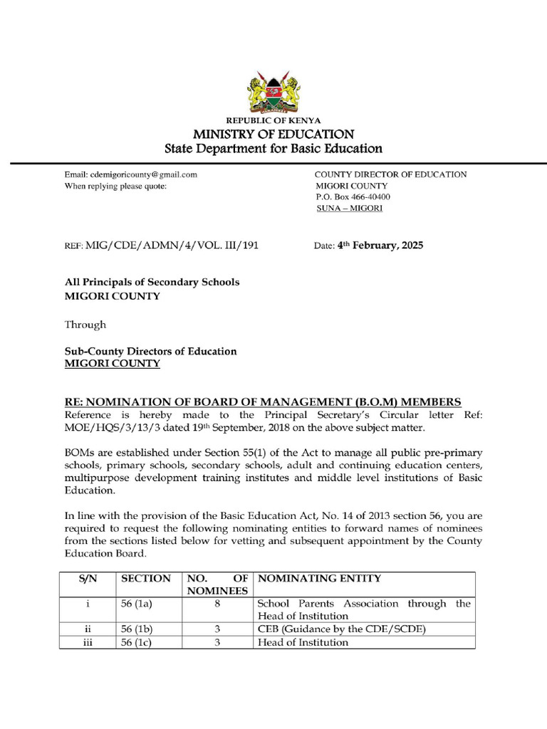 ? Amended?nomination of Bom Members - Secondary | PDF
