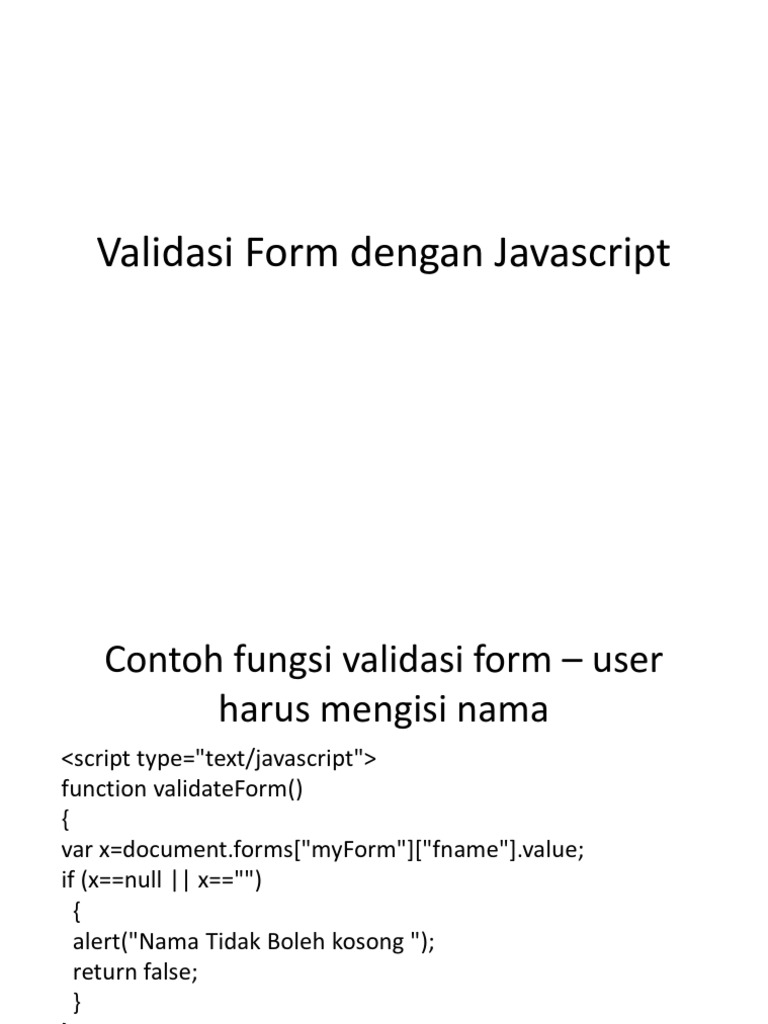 Validasi Form Dengan Javascript Pdf Komputer