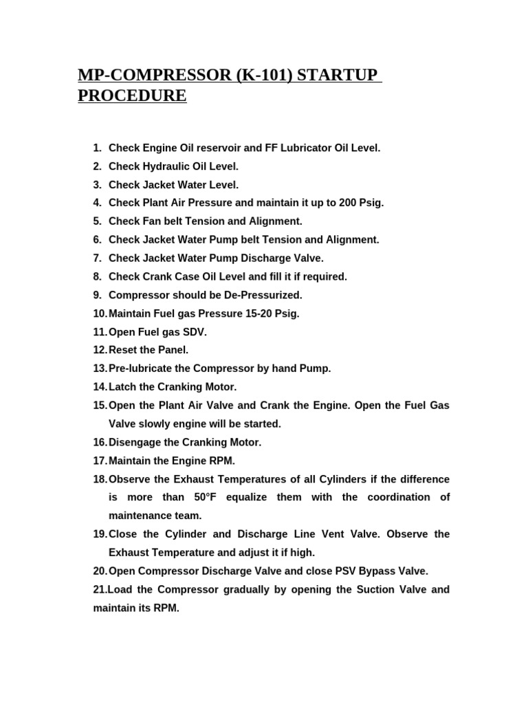 MP-Compressors startup procedure | PDF