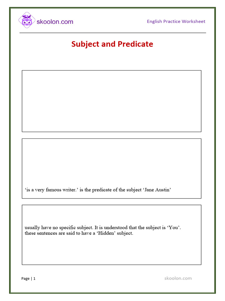 Subject and Predicate Worksheet | PDF | Subject (Grammar) | Sentence ...