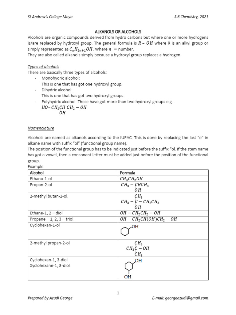 Alkanols or alcohol | PDF | Ester | Chemical Reactions