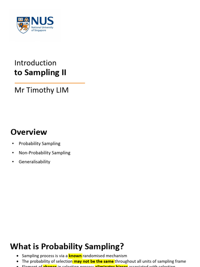 CH 1 Video 3 Introduction To Sampling 2 - Slides | PDF | Sampling ...
