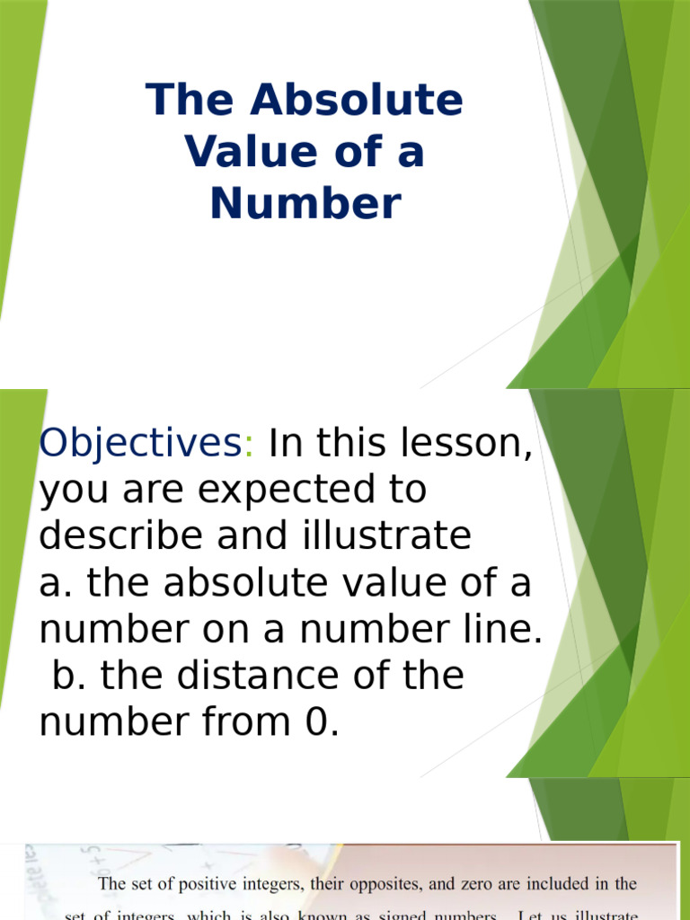 G7 Math Q1- Week 3-The Absolute Value of a Number | PDF | Numbers | Abstract Algebra