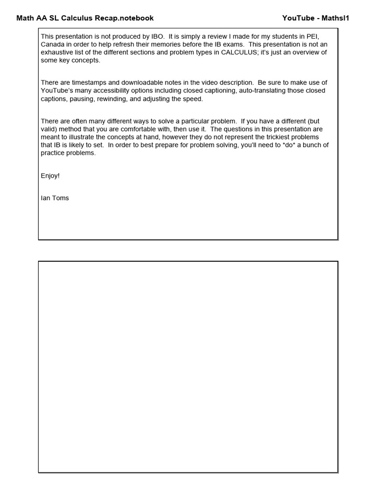 Math AA SL Calculus Recap | PDF | Acceleration | Calculus