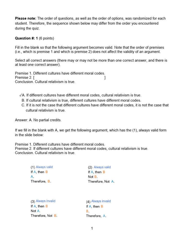 LUE 2024 Midterm Quiz With Answers | PDF | Argument | Utilitarianism