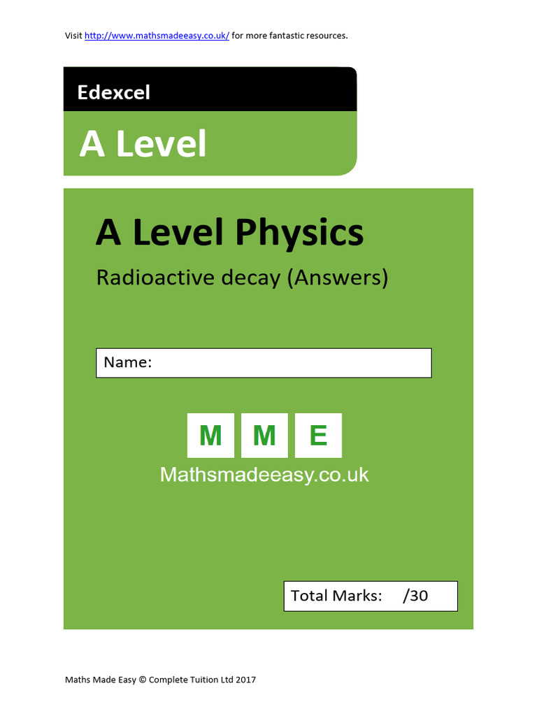 A Level Physics Radioactive Decay Answers Edexcel | PDF | Ionizing ...