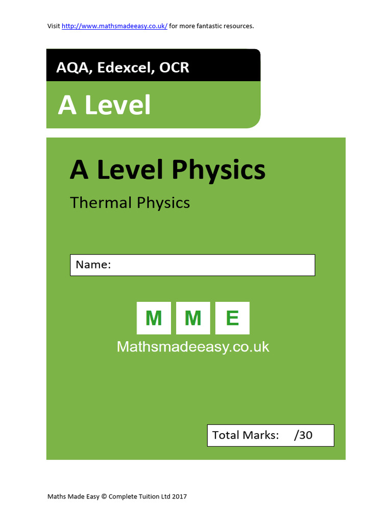 A Level Thermal Physics Questions | PDF | Freezing | Temperature