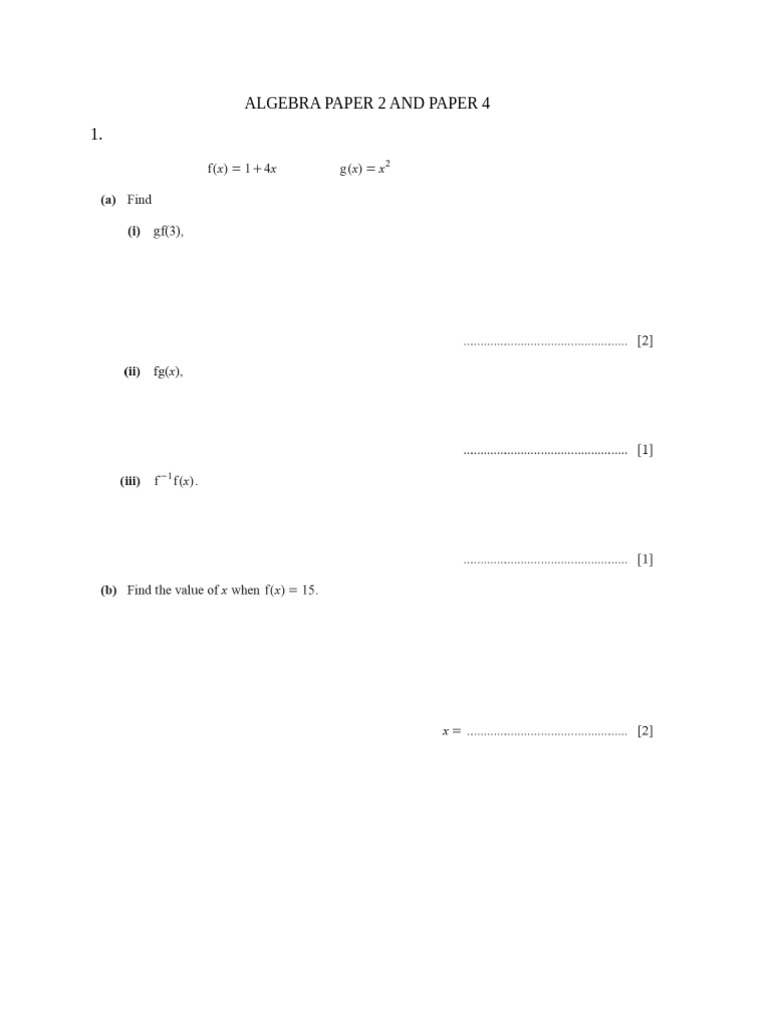 Algebra Paper 2 and Paper 4 | PDF