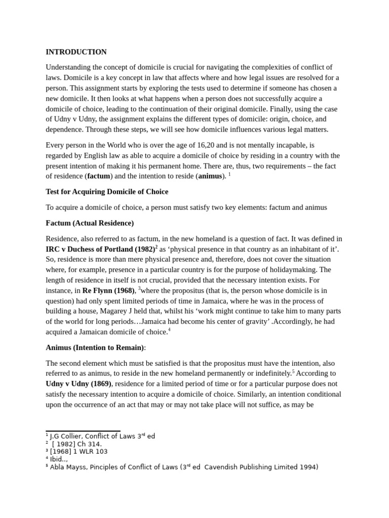 Conflict of Laws Assignment 3,2 | PDF | Domicile (Law) | Intention