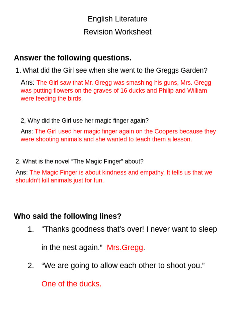 English Literature Revision Worksheet | PDF