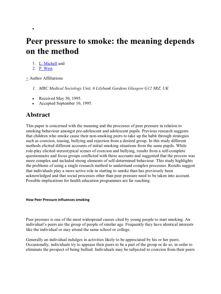 Peer Pressure To Smoke | PDF | Tobacco Smoking | Addiction