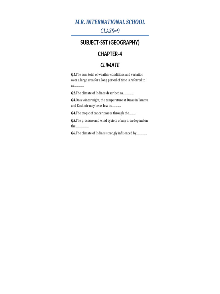Chapter 4 Geography Climate Class 9 | PDF | Monsoon | Storms