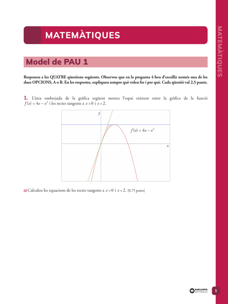 Pau Matematiques Model Examen Catalunya | PDF