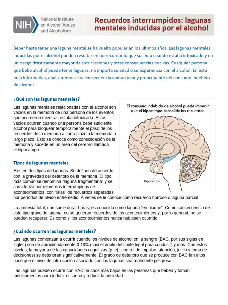 Lagunas Mentales y Alcohol | PDF | Memoria | Amnesia