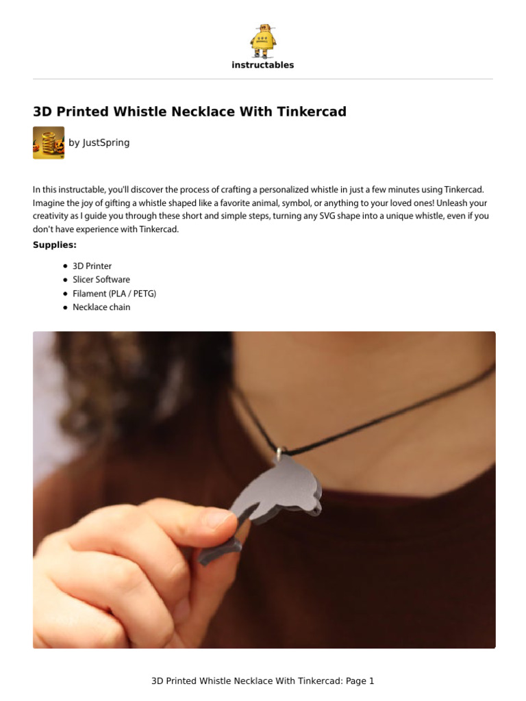 Tinkercad Whistle Necklace Guide | PDF | 3 D Printing