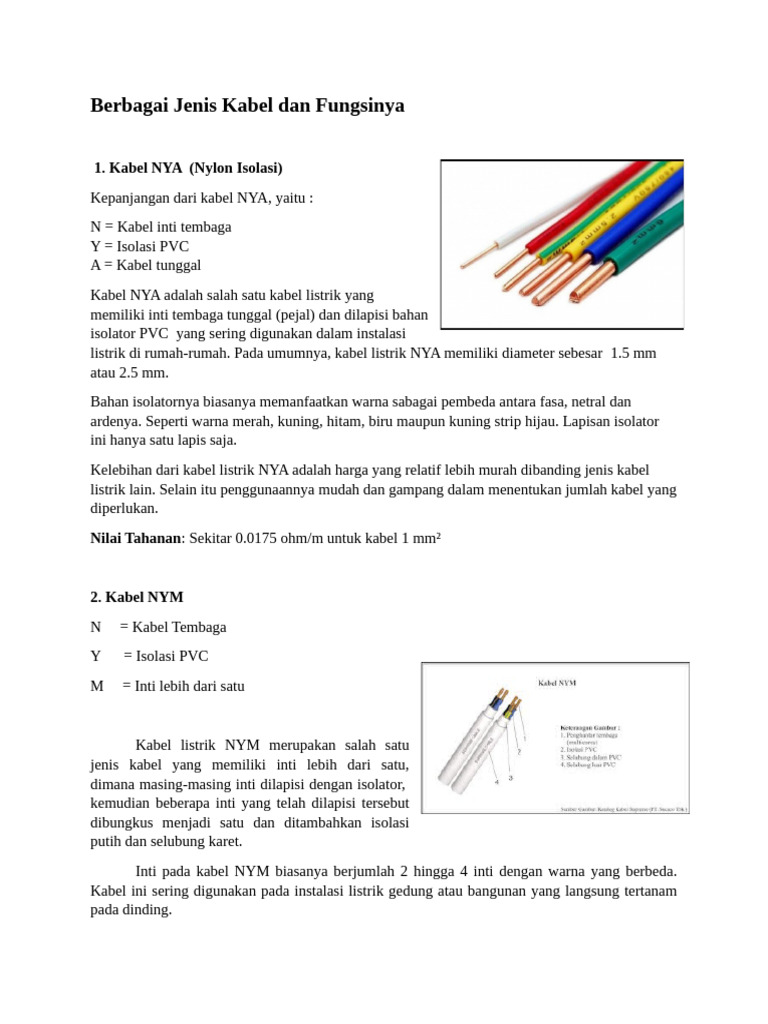 Berbagai Jenis Kabel Dan Fungsinya | PDF