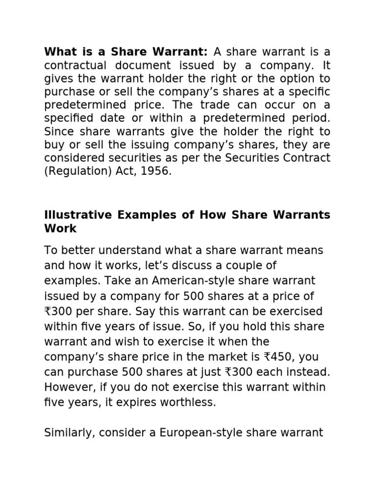 Understanding Share Warrants Explained | PDF