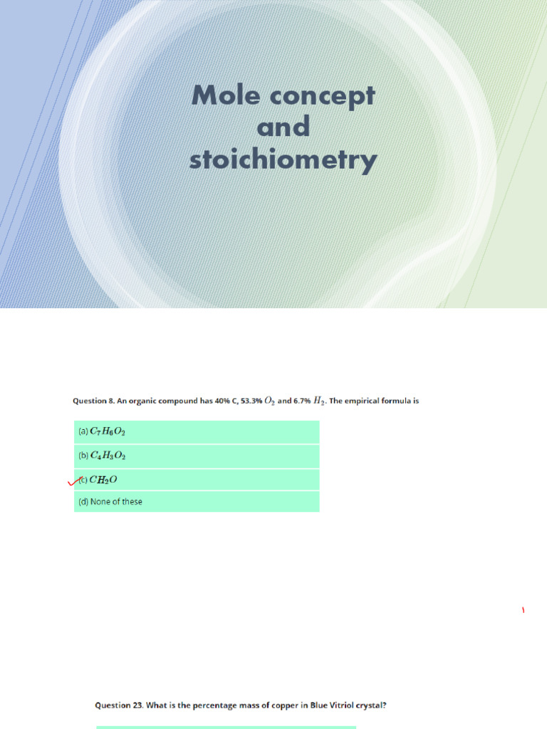 Mole Concept and Stoichiometry MCQQ | PDF