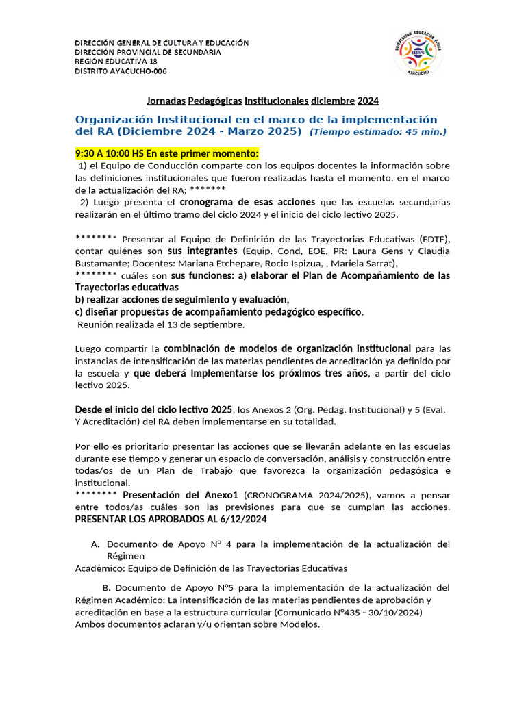 Ees N°6 - Resumen de Jornada Diciembre 2024 | PDF | Enseñando | Aprendizaje