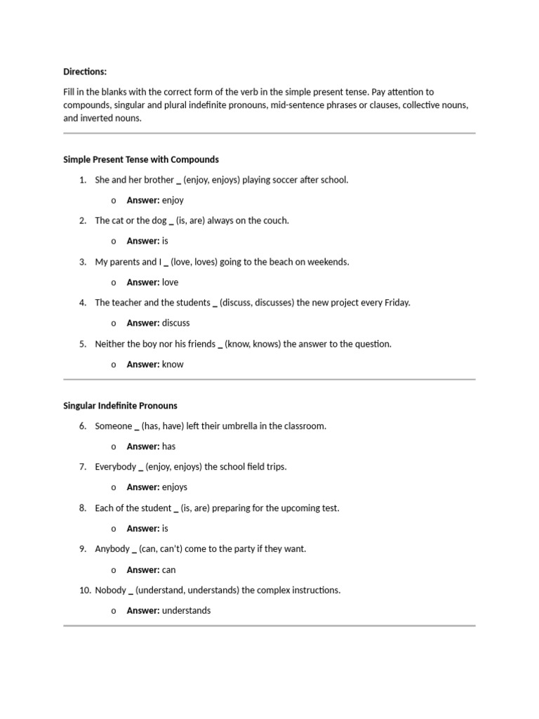 Simple Present Tense Practice Exercises | PDF | Pronoun | Grammatical ...