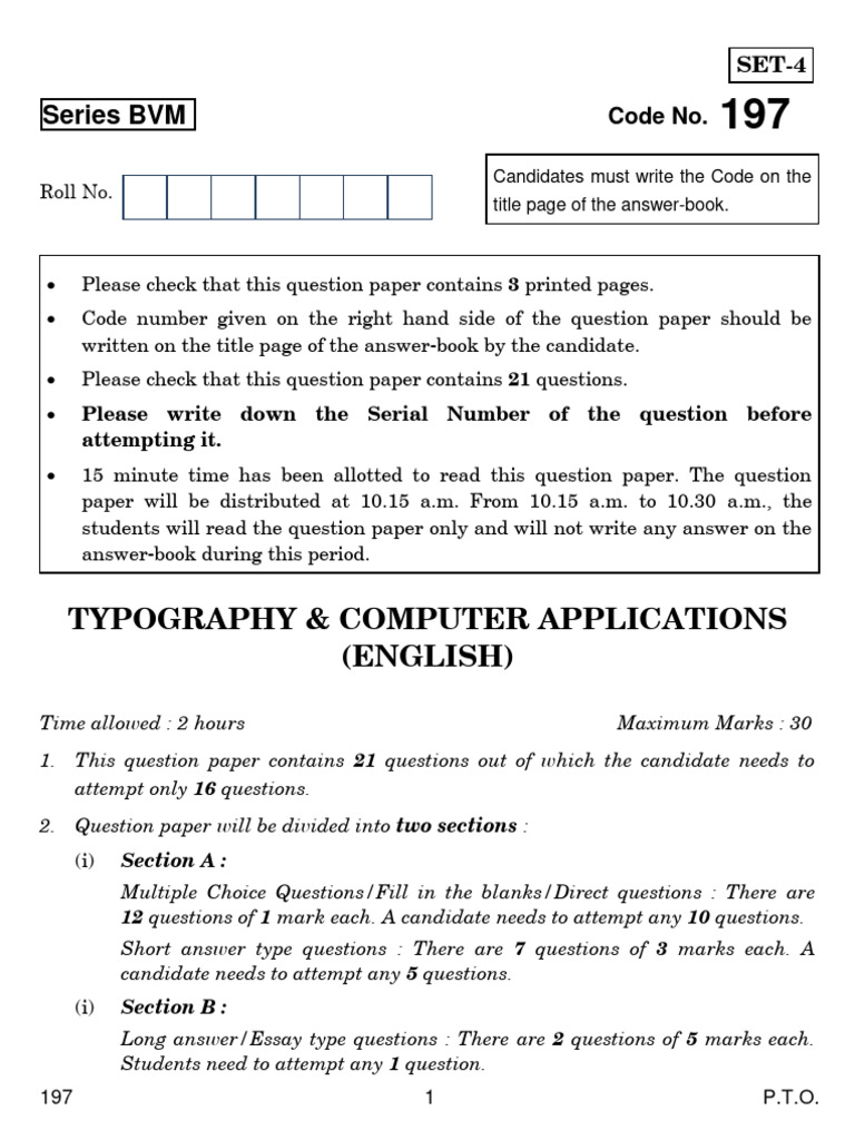 Typography & Computer Applications Exam | PDF | Microsoft Excel ...