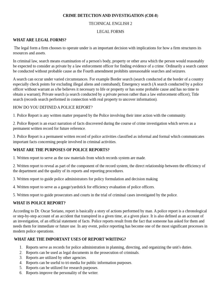 CDI 8 MIdterm and Final Topic Hand Outs for Students | PDF | Search And Seizure | Search Warrant