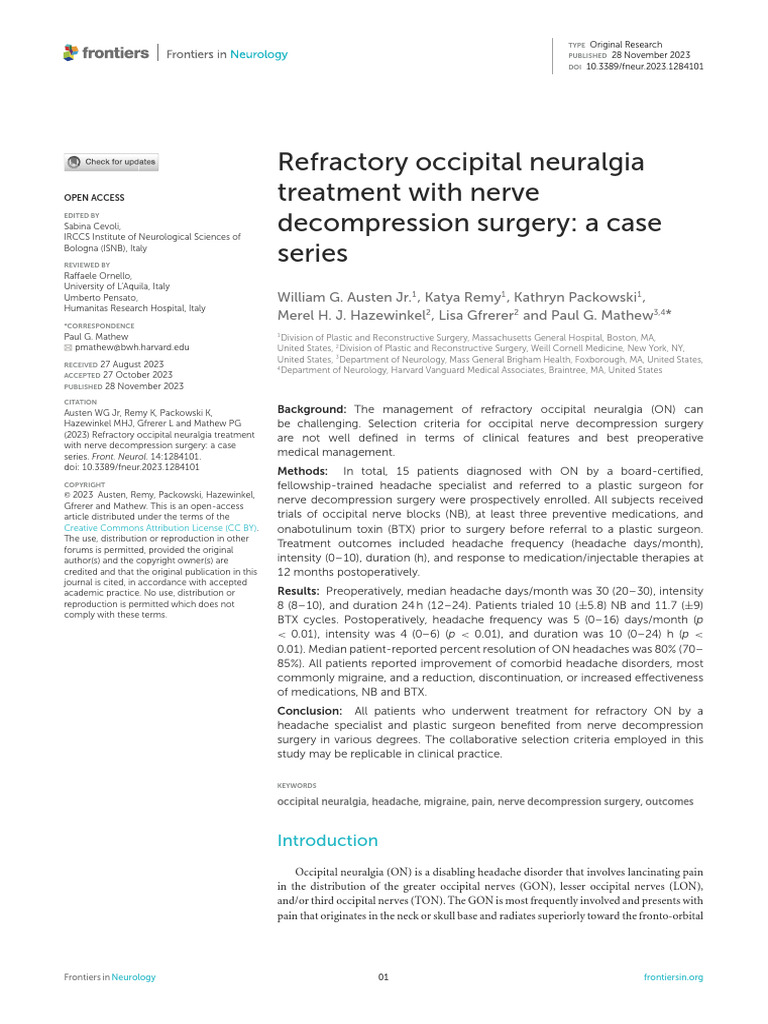 Occipital Neuralgia Decompression Surgery | PDF | Botulinum Toxin | Surgery