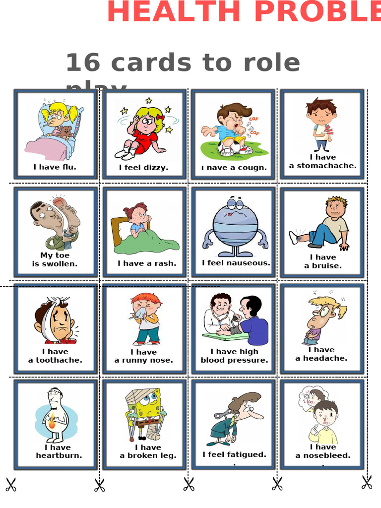 Health Problems Cards To Role Play CLT Communicative Language Teaching ...