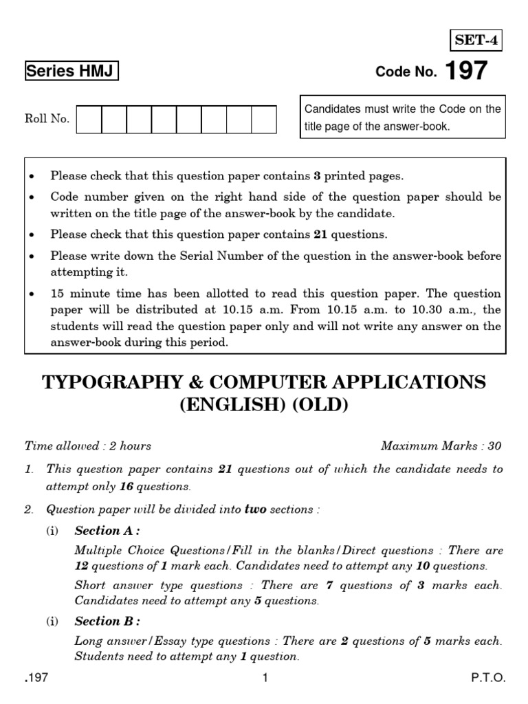Typography & Computer Applications Exam | PDF | Microsoft Excel | Typography