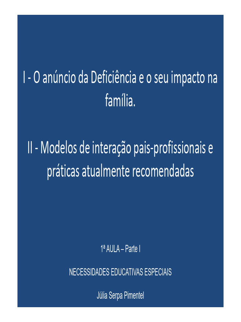 1 Aula Nee (24-25) - Anúncio Da Deficiência e Seu Impacto | PDF | Família | Deficiência