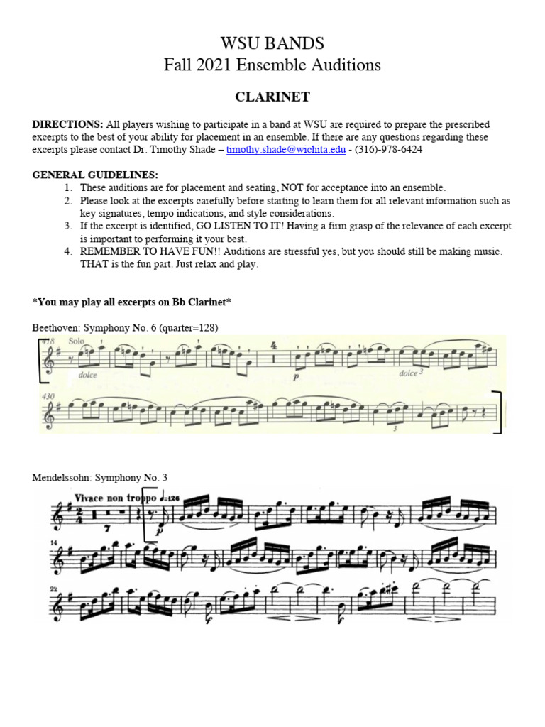 WSU Fall 2021 Clarinet Audition Guide | PDF