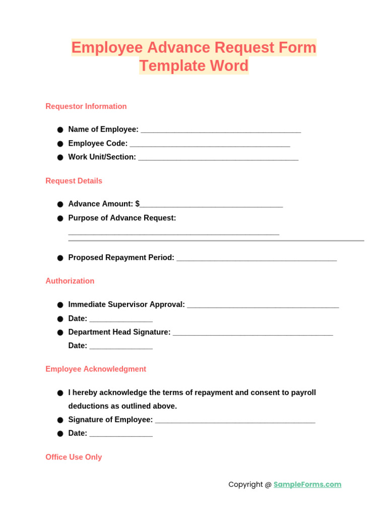 Employee Advance Request Form Template Word | PDF