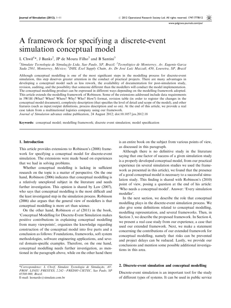 A Framework for Specifying a Discrete Ev | PDF | Conceptual Model | Simulation