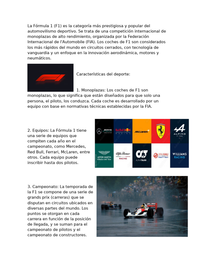 La Fórmula 1 | PDF | Formula Uno | Formula Racing