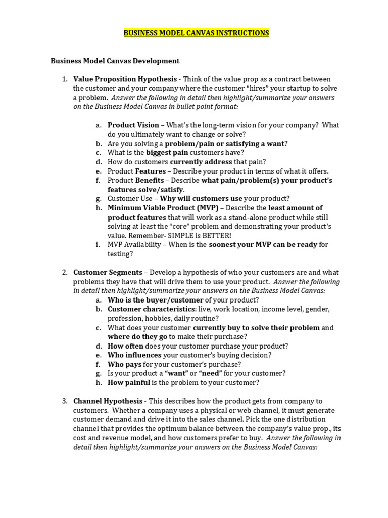 Business Model Canvas Instructions | PDF | Customer | Business Model