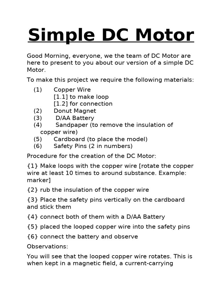 Simple DC Motor | PDF