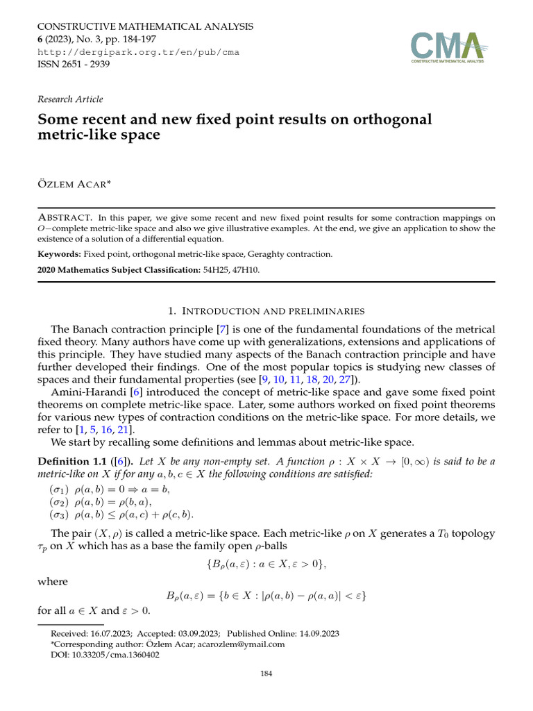Orthogonal Metric Fixed Points | PDF | Banach Space | Sequence