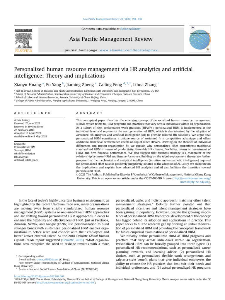 Personalized Human Resource Management: Theory and Implications | PDF ...