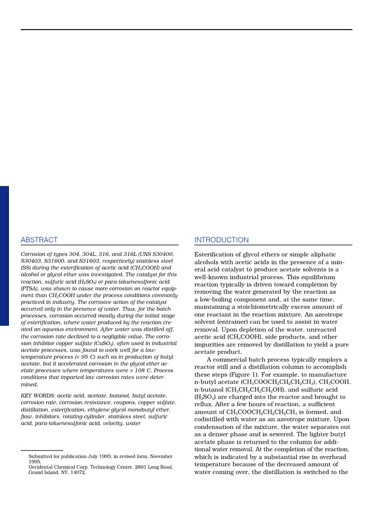 Corrosion of Stainless Steel in Acetic Acid | PDF | Acetic Acid ...