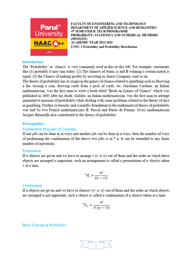 Unit 2 Probability and probability Distribution -13_12_24 | PDF ...