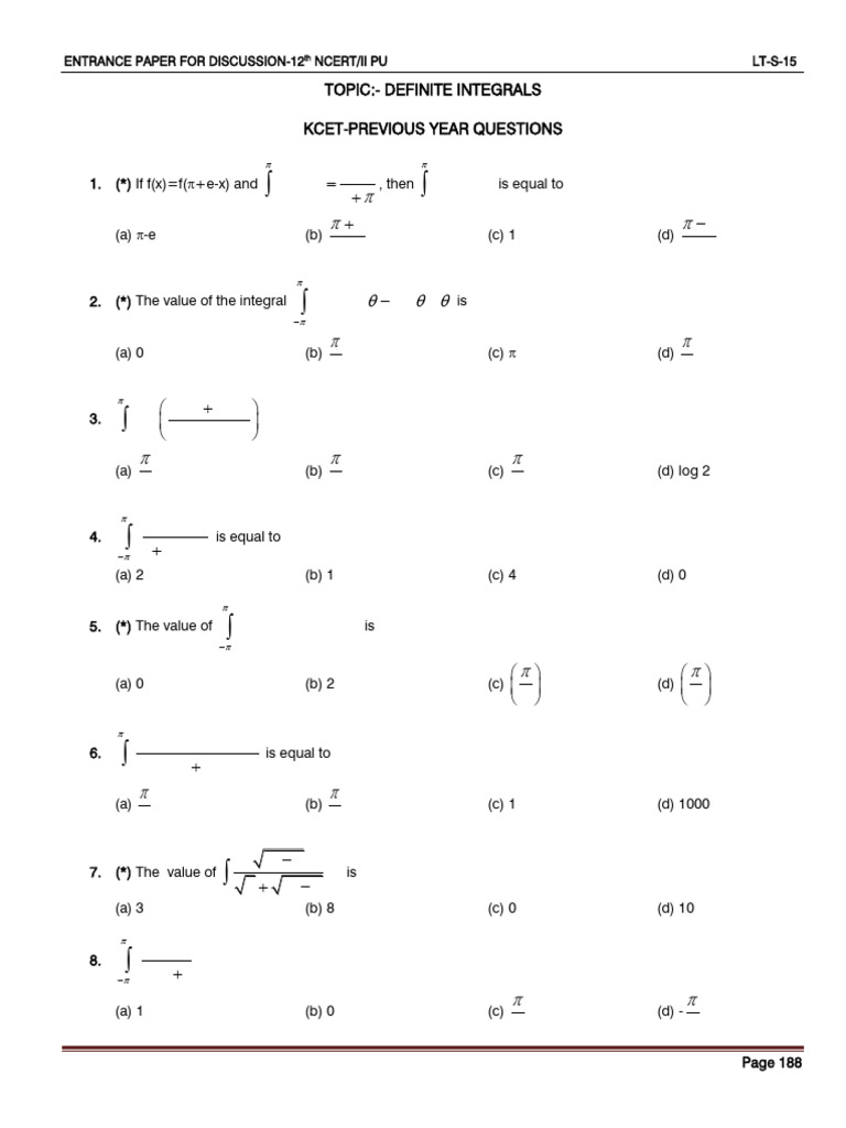 21 - S 15 Kcet Definite Integrals | PDF | Calculus | Mathematical Concepts