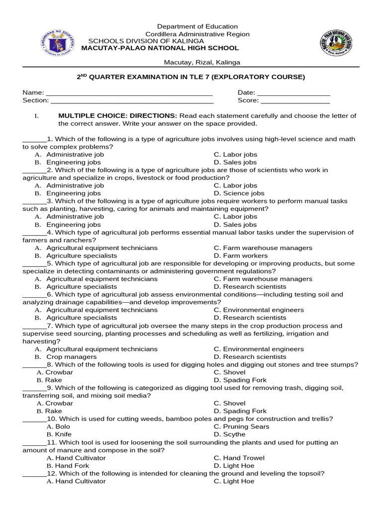 TLE 7 - Q2 EXAM | PDF | Waste | Compost