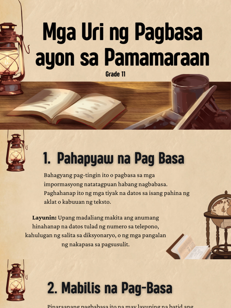Mga Uri NG Pagbasa Ayon Sa Pamamaraan: Grade 11 | PDF