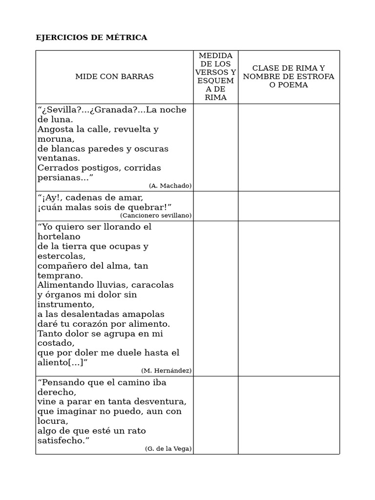 Ejercicios de Métrica | PDF | Poesía