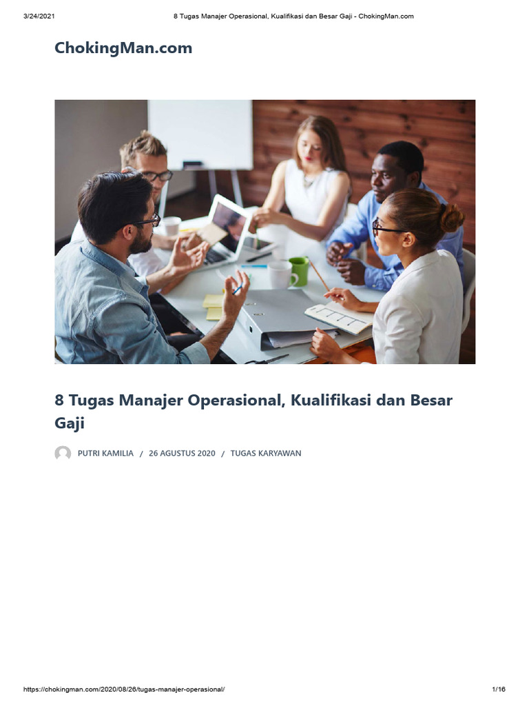 8 Tugas Manajer Operasional, Kualifikasi Dan Besar Gaji | PDF