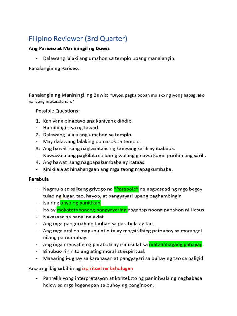 Filipino Reviewer | PDF